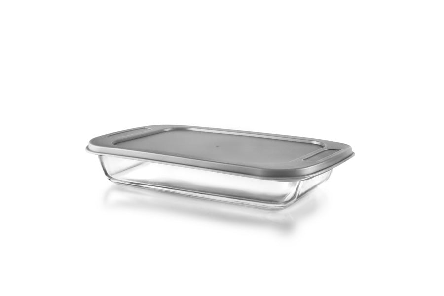 Ibili Glass Rectangular Dish with Lid - 1.6 Liters, 30.5 x 18.6 x 5.3c ...